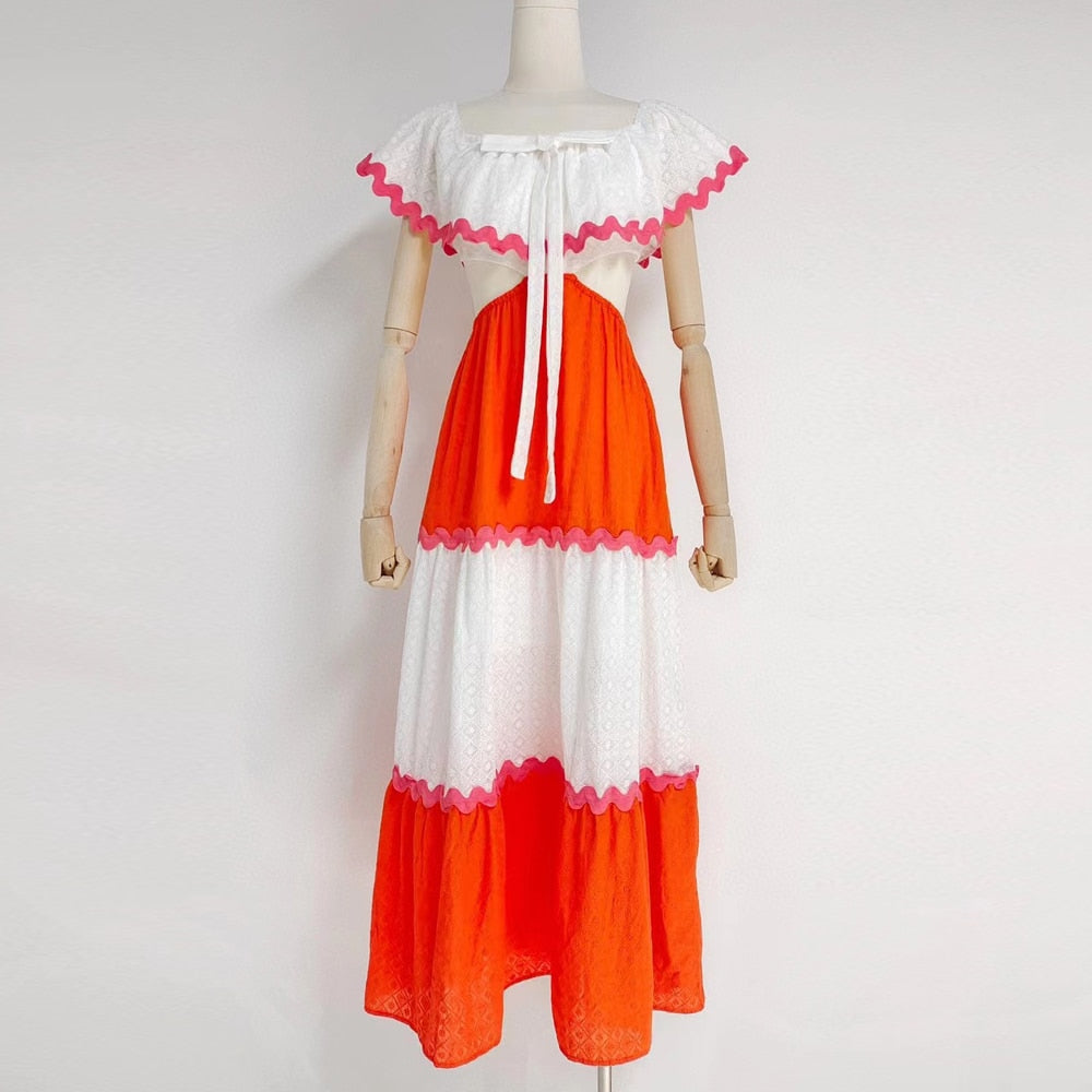 Hit Color Dresses For Women Halter Sleeveless High Waist Hollow Out Vi – wanahavit