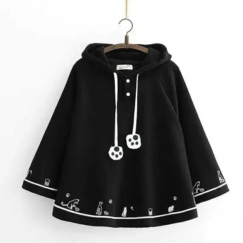 Japanese Ponchos Fall Winter Clothing Cute Jackets for Women Cat Ears ...