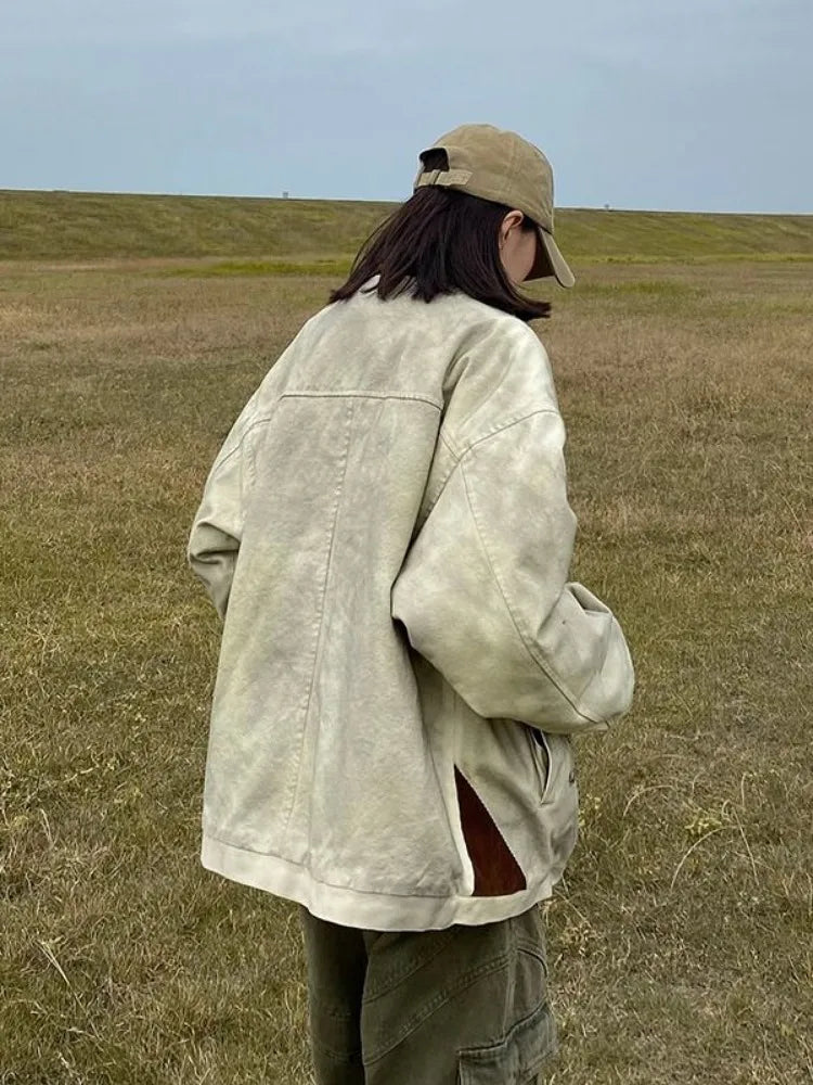 Y2k Aesthetic Cartoon Printing Coat Women Vintage Turn Down Collar Cas ...