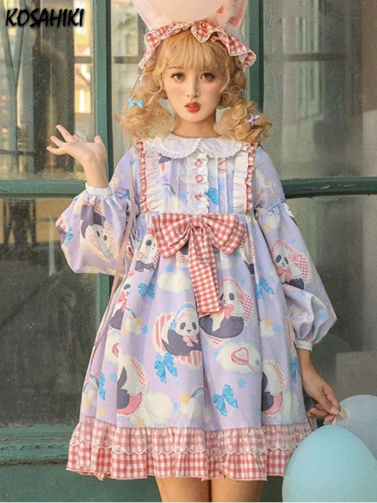 Japanese Lolita Kawaii Bow Dress Girls Cartoon Panda Printing Dresses ...