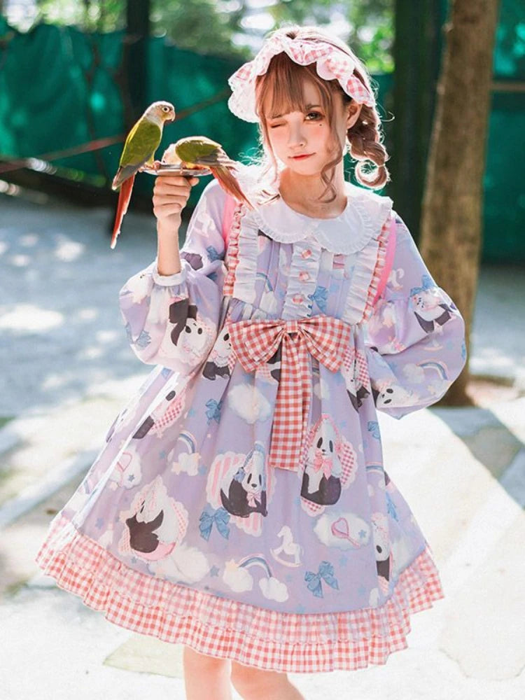 Japanese Lolita Kawaii Bow Dress Girls Cartoon Panda Printing Dresses ...