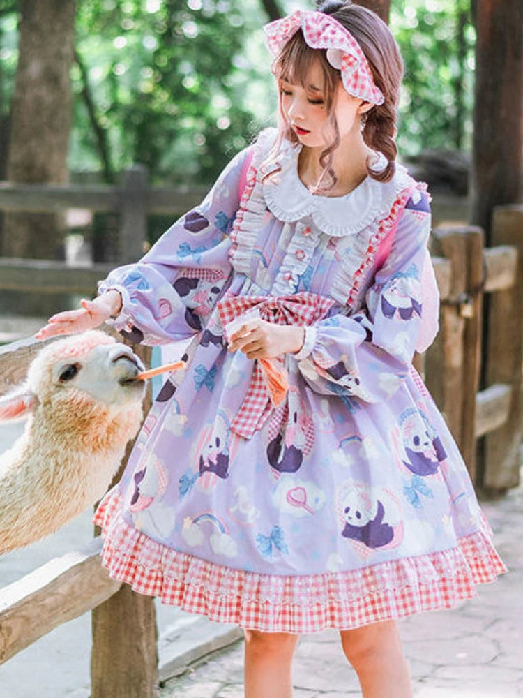 Japanese Lolita Kawaii Bow Dress Girls Cartoon Panda Printing Dresses ...