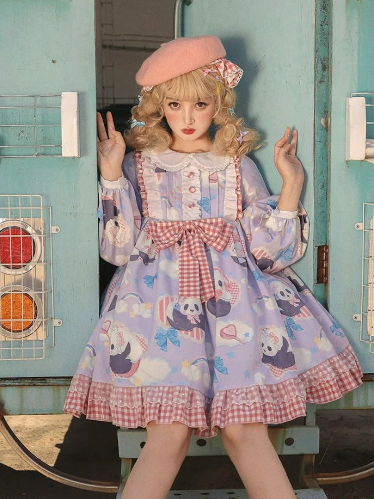 Japanese Lolita Kawaii Bow Dress Girls Cartoon Panda Printing Dresses ...