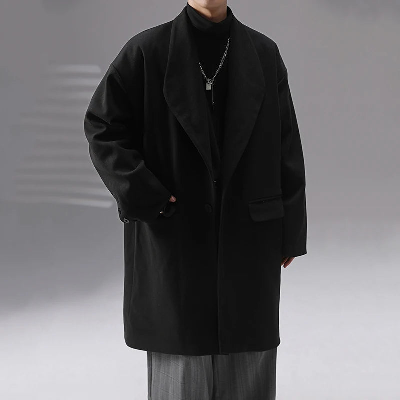 Korean Style Men's Woolen Long Coat Fashion Mensweaer Solid Color Sing – wanahavit