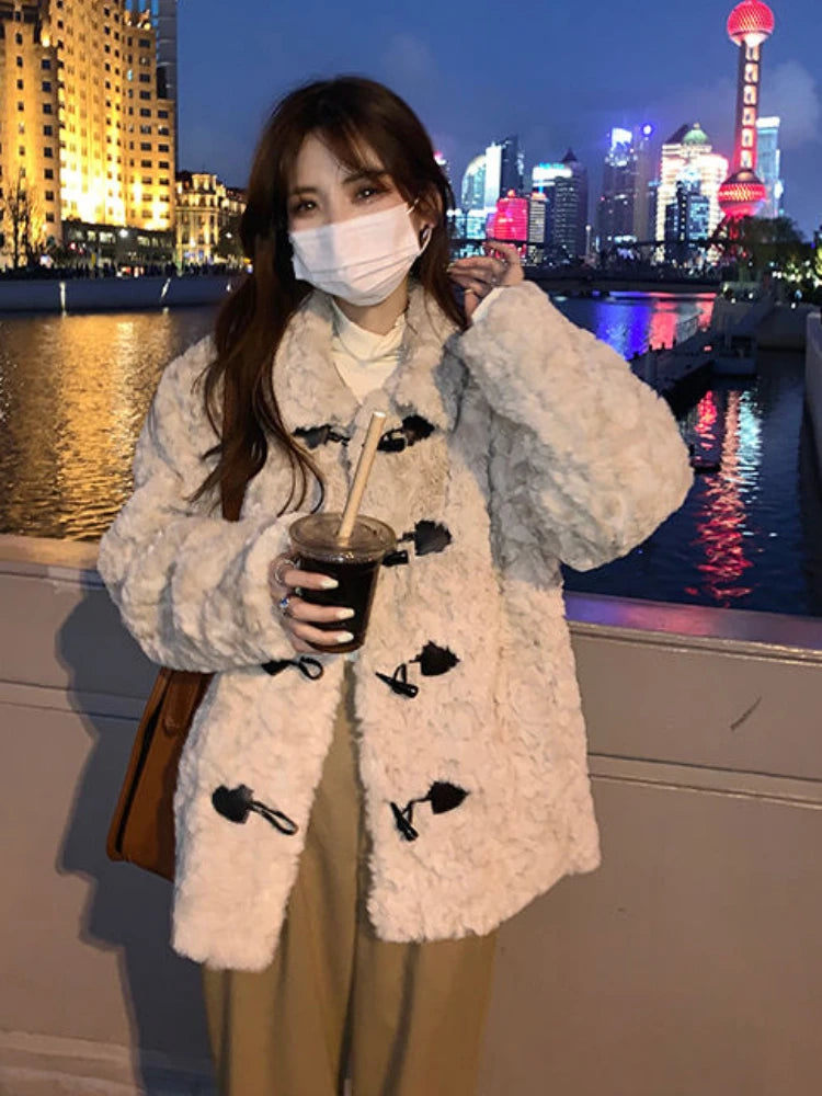 Y2k Aesthetic Solid Women's Grunge Coats Horn Toggle Button Warm Vinta ...