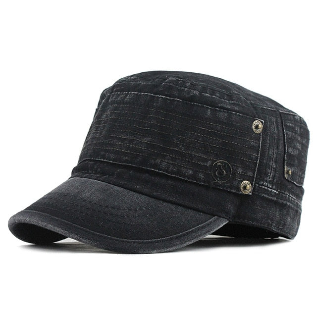 Classic Vintage Flat Top Washed Adjustable Fitted Military Cap – wanahavit