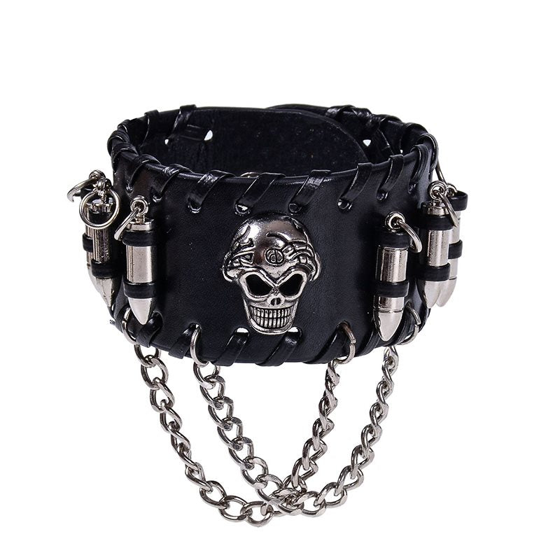 Gothic Punk Rock Bangles PU Leather Skull for unisex - wanahavit
