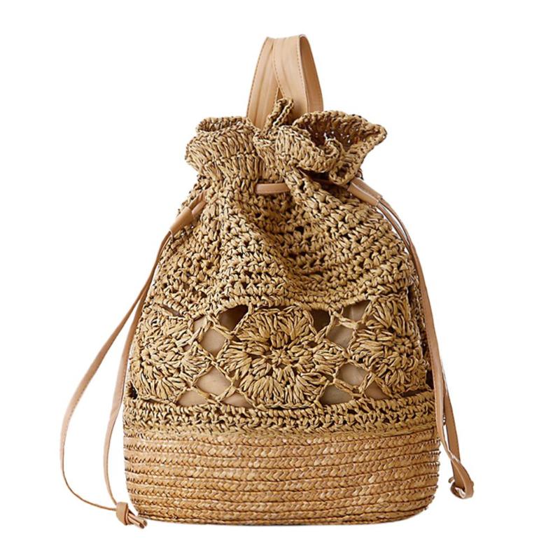 Bohemian Straw Drawstring Backpack for women - wanahavit