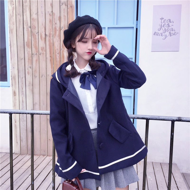 Loose Student Preppy Style Hooded Jacket for women - wanahavit