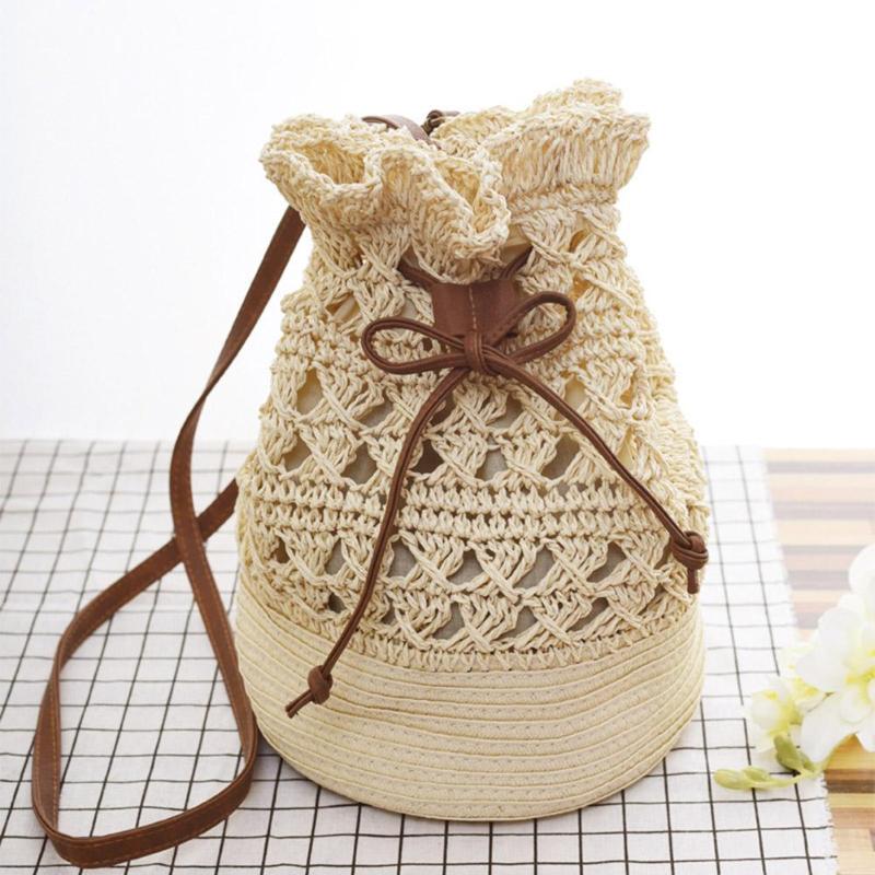 Straw Bucket Shoulder Drawstring Bag for women - wanahavit