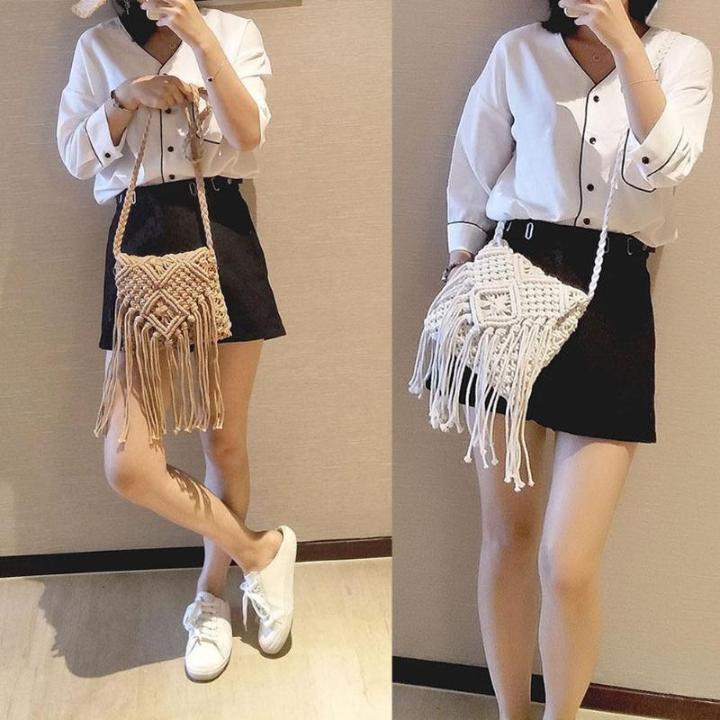 Handmade Cotton Rope Woven Tassel Shoulder Bag for women - wanahavit