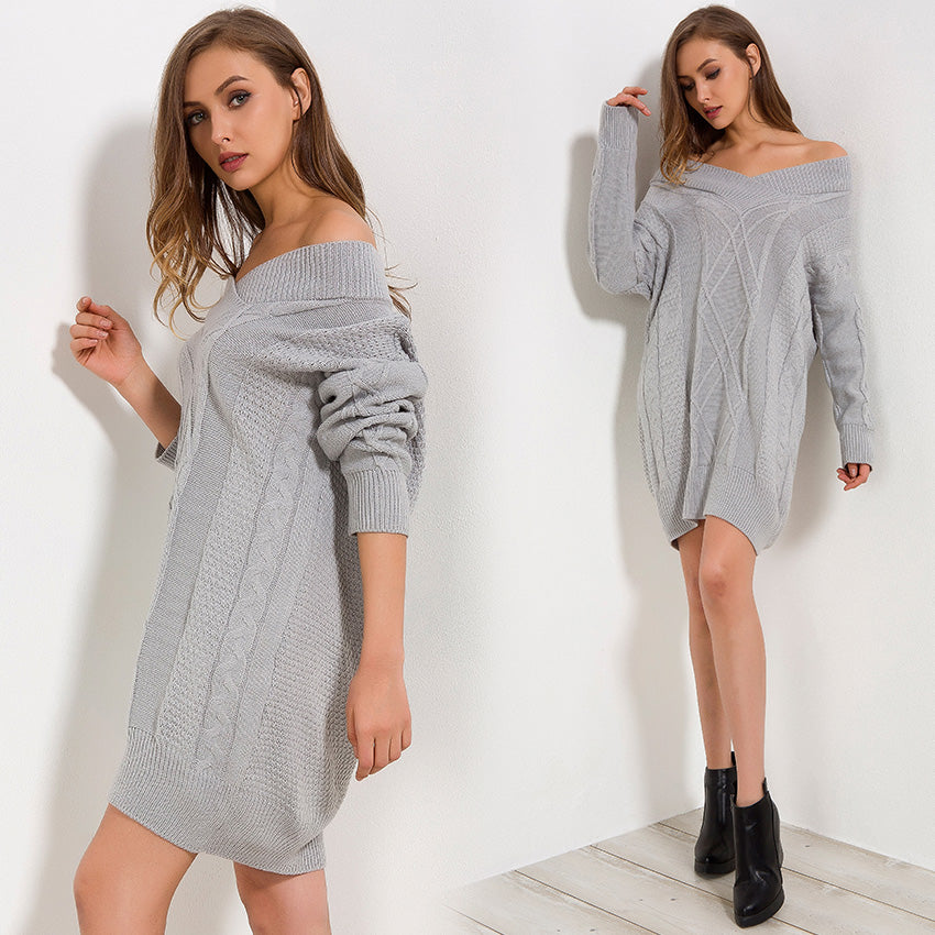 Thick Off Shoulder Knitted Sweater Dress for women - wanahavit