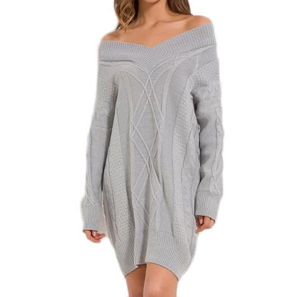 Thick Off Shoulder Knitted Sweater Dress for women - wanahavit