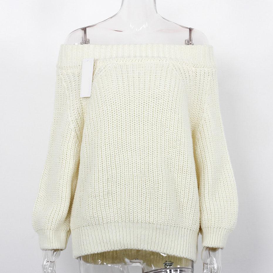 Off Shoulder Slash Neck Long Sleeve Sweater for women - wanahavit