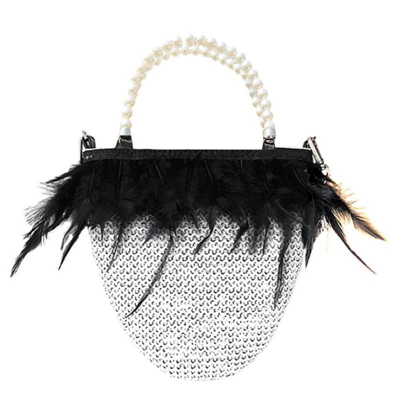 Pearls Beading Feathers Handbag for women - wanahavit