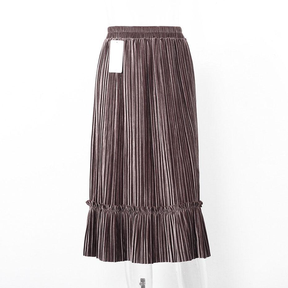 Ruffle Velvet Spring Pleated Long Skirt for women - wanahavit