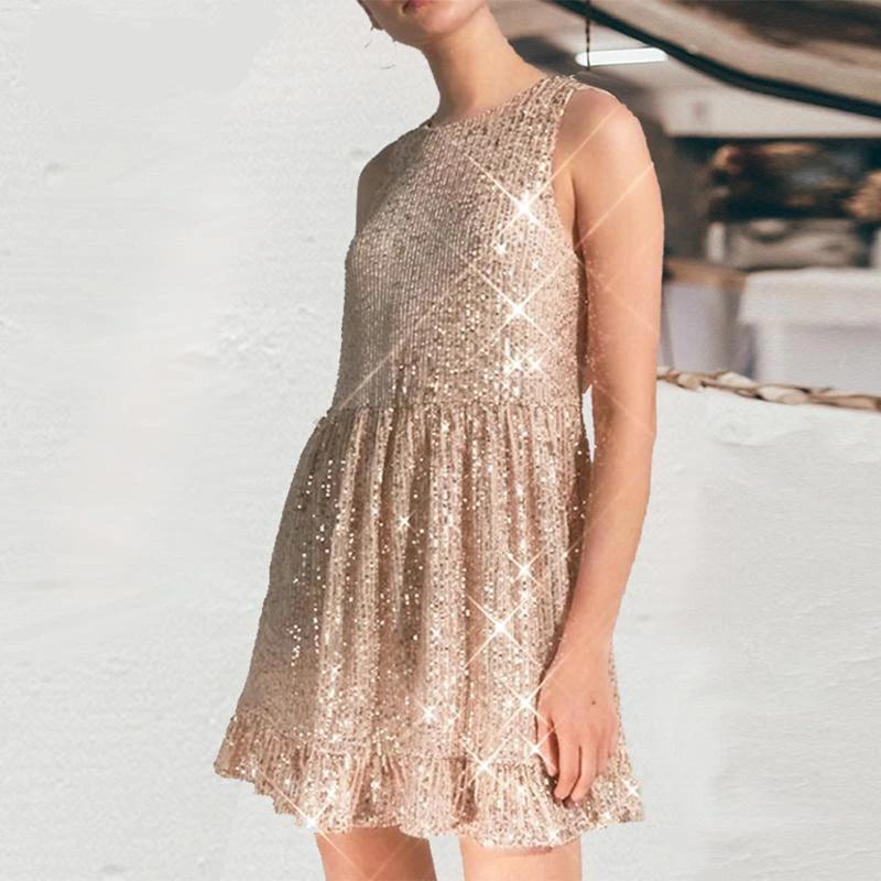 Sexy Vest Shiny Party A-line High Waist Ruffled Chic Club Dress – wanahavit