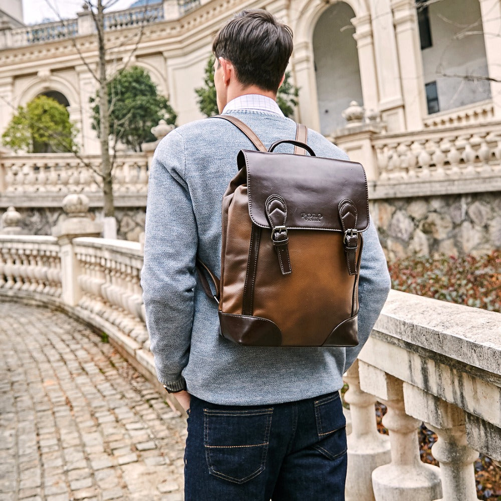 Vintage Gradient Brown Leather Backpack for unisex - wanahavit
