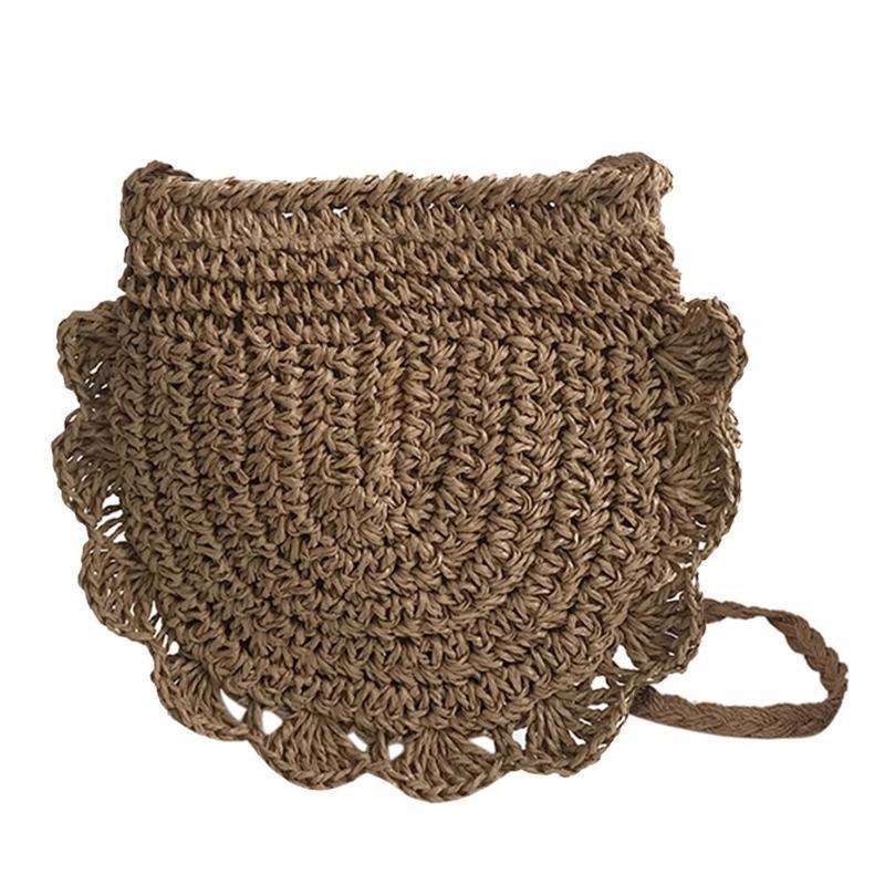 Half Moon Crochet Straw Braid Shoulder Bag for women - wanahavit