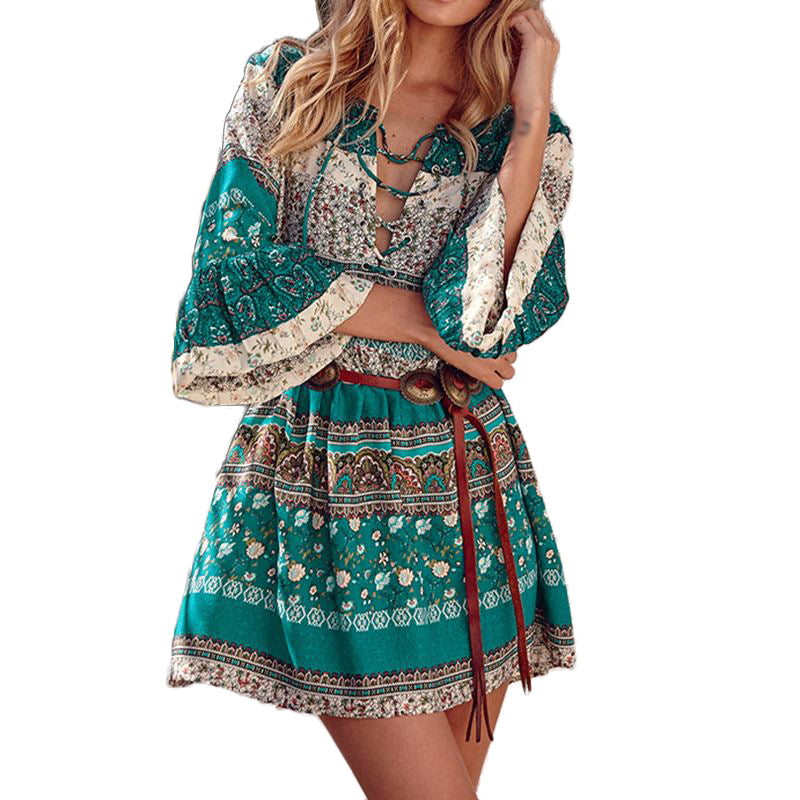 Floral Printed Ruffled Casual Beach Dress for women - wanahavit