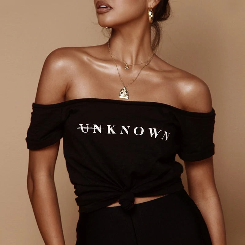 Sexy Off Shoulder Letter Summer Short Sleeve Shirt Summer Tops Tees ...