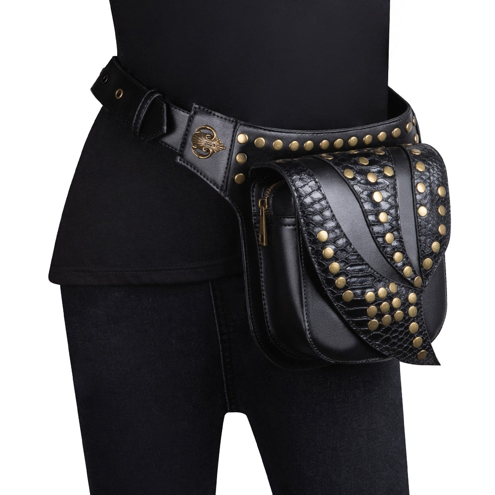 Vintage Steampunk Harley Rivet Leather Waist Biker Bag for women sale ...