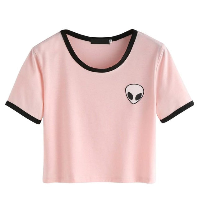 Harajuku Cute Short Sleeve Crop Top Cotton Tee for women - wanahavit