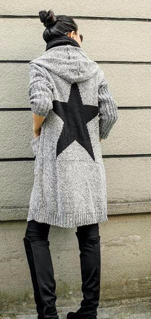 Thick Winter Knitted Star Cardigan Coat for women - wanahavit