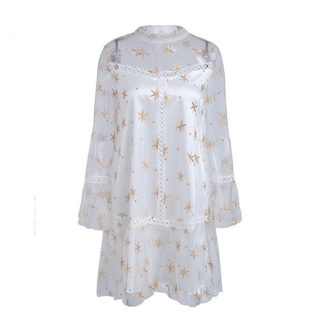 Mesh Star Print Transparent Lace Dress for women - wanahavit