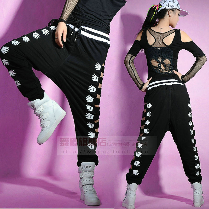 Hands Printed Strap Hip Hop Dance Loose Harem Pants for women - wanahavit