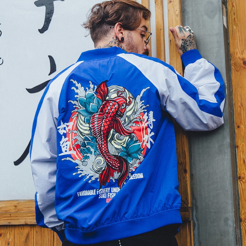 Fish Patchwork Embroidery Printed Windbreaker Jacket for unisex - wanahavit