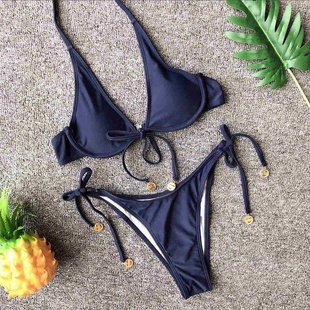 Sexy Underwire Bow Knot Halter Bikini for women fitness - wanahavit