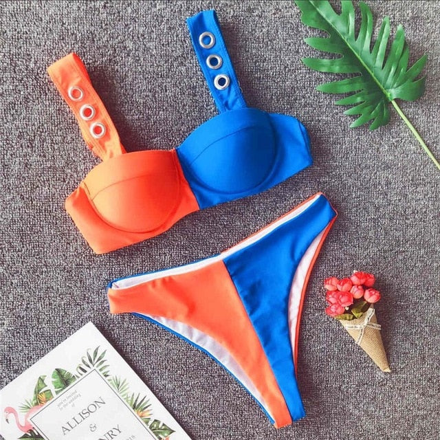 Half Contrast Color Push Up Top Bikini for women fitness - wanahavit