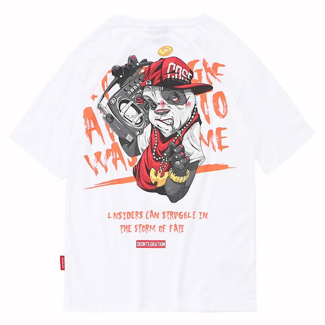 Boombox Panda Printed Hip Hop Streetwear Loose Tees for unisex - wanahavit